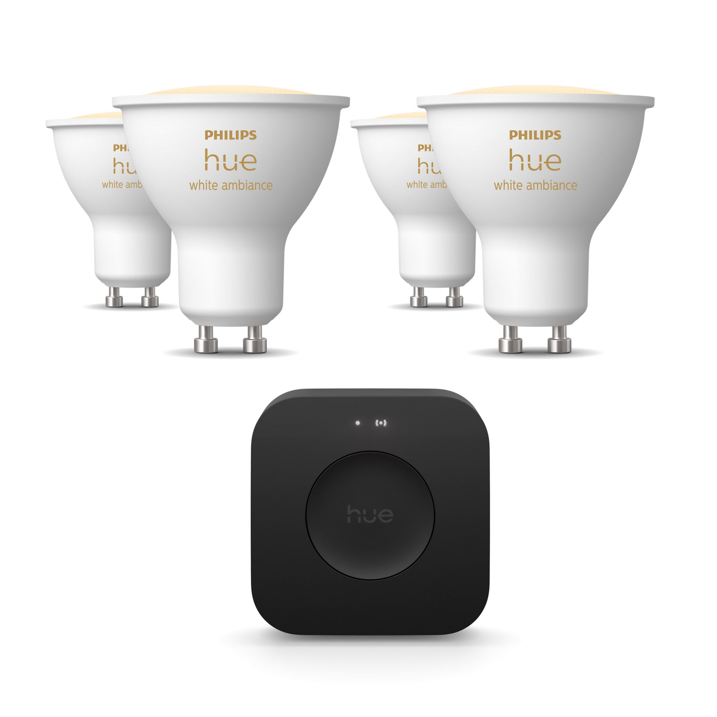 4 White ambiance GU10 LED Bulbs + Bridge Pro | Philips Hue ES